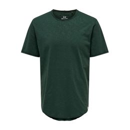 Only & Sons Rundhalsshirt ONLY & SONS "ONSBENNE LONGY SS TEE NF 7822 NOOS", Herren, Gr. L, gr&uuml;n (schwarzest spruce), Single Jersey, Obermaterial: 100% Baumwolle, unifarben, oversize lang, Rundhals, Shirts Rundhalsshirt