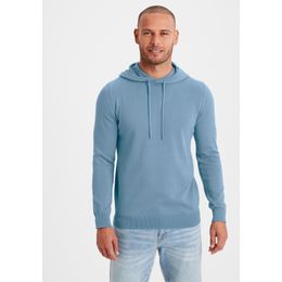 H.I.S. Hoodie H.I.S "Strickpullover mit Kapuze", Herren, Gr. L (52/54), blau (blau, meliert), Feinstrick, Obermaterial: 60% Baumwolle, 40% Polyester, unifarben, regular fit normal, Rundhals, Strickb&uuml;ndchen, Sweatshirts Hoodie, Feinstrick aus pflegeleichter Baumwollmischung