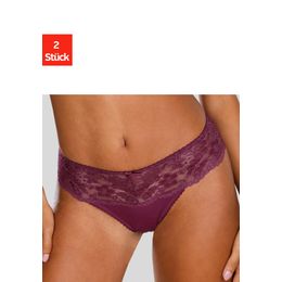 String Nuance, Damen, Gr. 40/42, 2 Stk., lila (2x cassis), Spitze, Obermaterial: 85% Polyamid, 15% Elasthan, k&ouml;rpernah, Unterhosen String, Dessous mit breitem Spitzenband