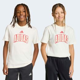 T-Shirt adidas Sportswear "STADIUM LETTERING", M&auml;dchen, Gr. 128, sanftes wei&szlig;, pure ruby, Obermaterial: 100% Baumwolle, Rundhals, Shirts T-Shirt
