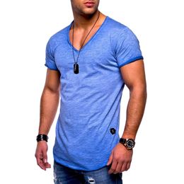 T-Shirt behype "NUKE", Herren, Gr. M, blau (hellblau), 100% Baumwolle, unifarben, V-Ausschnitt, Shirts T-Shirt, mit V-Ausschnitt