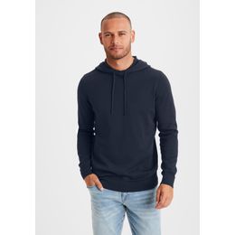 H.I.S. Hoodie H.I.S "Strickpullover mit Kapuze", Herren, Gr. S (44/46), blau (navy), Feinstrick, Obermaterial: 60% Baumwolle, 40% Polyester, unifarben, regular fit normal, Rundhals, Strickb&uuml;ndchen, Sweatshirts Hoodie, Feinstrick aus pflegeleichter Baumwollmischung
