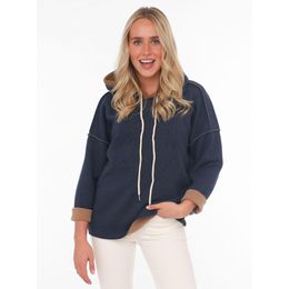 Hoodie Zwillingsherz "Positive Mind", Damen, Gr. SM (S/M), blau (marine), Sweatware, Obermaterial: 75% Polyester, 20% Polyamid, 5% Elasthan, unifarben, comfort fit h&uuml;ftlang, V-Ausschnitt, Sweatshirts Hoodie, Kapuze, 3/4 Arm, tonaler Schriftzug vorn, Kordelzug