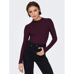 Jacqueline de Yong Langarmbluse JDY "JDYFRANSISKA L/S HIGHNECK TOP JRS NOOS", Damen, Gr. XS, rot (winetasting), Single Jersey, Obermaterial: 75% Viskose, 20% Baumwolle, 5% Elasthan, unifarben, figurbetont h&uuml;ftlang, Rundhals, gewellter Abschluss, Blusen, Viskosemischung, slim fit