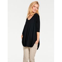 Oversize-Shirt Heine "Oversized Shirt", Damen, Gr. 40/42, schwarz, 95% Viskose, 5% Elasthan, unifarben, V-Ausschnitt, Shirts