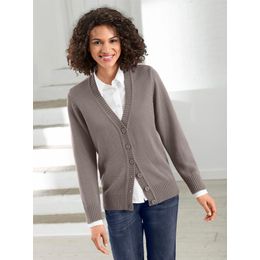 Strickjacke Casual Looks, Damen, Gr. 40, grau (taupe, meliert), 50% Baumwolle, 50% Polyacryl, unifarben, figurumspielend, Strickjacken Strickjacke
