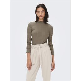 Jacqueline de Yong Langarmbluse JDY "JDYFRANSISKA L/S HIGHNECK TOP JRS NOOS", Damen, Gr. M, braun (walnut), Single Jersey, Obermaterial: 75% Viskose, 20% Baumwolle, 5% Elasthan, unifarben, figurbetont h&uuml;ftlang, Rundhals, gewellter Abschluss, Blusen, Viskosemischung, slim fit