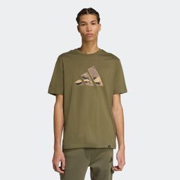 T-Shirt adidas Sportswear "CAMO LOGO GRAFIK", Herren, Gr. L, gr&uuml;n (olive strata), Obermaterial: 100% Baumwolle, Rundhals, Shirts T-Shirt, sportlicher Stil, ohne Verschluss, aus Baumwoll-Jersey