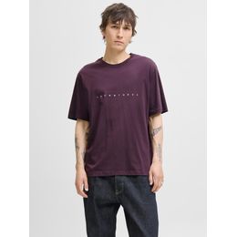 Jack & Jones Rundhalsshirt JACK & JONES "JJESTAR mit Pigmentprint und Baumwollgef&uuml;hl", Herren, Gr. S, lila (plum perfect), Single Jersey, Obermaterial: 100% Baumwolle, bedruckt, relaxed fit normal, Rundhals, gerader Abschluss, Shirts Rundhalsshirt, Baumwolle, relaxed fit