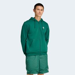 Kapuzensweatshirt adidas originals "TREFOIL ESSENTIALS", Herren, Gr. L, collegiate gr&uuml;n, Obermaterial: 70% Baumwolle, 30% Polyester, angesetztes B&uuml;ndchen, Sweatshirts, Full Zip Hoddie, Kapuzenpullover, Kapuzenjacke mit Rei&szlig;verschluss