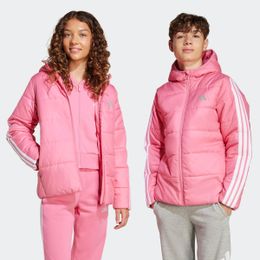 Winterjacke adidas Sportswear "ESSENTIALS 3-STREIFEN GEF&Uuml;TTERTE", Kinder, Gr. 152, pink fusion, wei&szlig;, Obermaterial: 100% Polyester, normal, Jacken Winterjacke