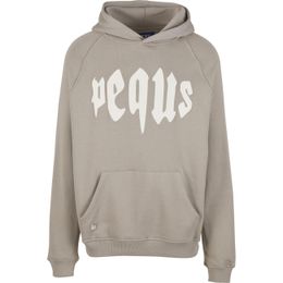 Kapuzenpullover PEQUS "PEQUS PEQUS Mythic Logo Hoodie", Herren, Gr. L, schwarz greige, 100% Baumwolle, bedruckt, Pullover Kapuzenpullover