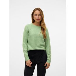 V&eacute;ro Moda Rundhalspullover VERO MODA "VMDOFFY LS O-NECK BLOUSE GA NOOS", Damen, Gr. S, gr&uuml;n (forest shade melange), Strick, Obermaterial: 94% Polyester, 3% Elasthan, 3% Nylon, meliert, regular fit normal, Rundhals, Rippb&uuml;ndchen, Pullover Rundhalspullover, Materialmix, regular fit