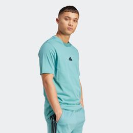 Herren T-Shirt "M SL SJ T"powder teal, schwarz, Gr. L, adidas Sportswear, Obermaterial: 100% Baumwolle, Shirts, sportliches Kurzarmshirt, mit