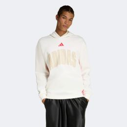 Kapuzensweatshirt adidas Sportswear "STADIUM GRAPHIC HOODIE", Herren, Gr. S, sanftes wei&szlig;, pure ruby, Obermaterial: 67% Polyester, 33% Baumwolle, normal, V-Ausschnitt, angesetztes B&uuml;ndchen, Sweatshirts