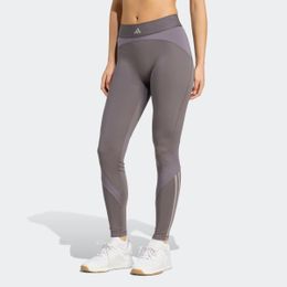 Damen Trainingstights "HYPERGLAM SHINE FULL-LENGTH LEGGINGS"grau strata, taupe oxide, Gr. L, adidas Performance, Obermaterial: 85% Polyester, 15%