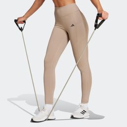 Trainingstights adidas Performance "OPTIME RIB 7/8-LEGGINGS", Damen, Gr. L, N-Gr, braun (chalky braun), Obermaterial: 79% Polyester, 21% Elasthan, 7/8-L&auml;nge, Hosen