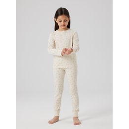 Pyjama name it "NKFNIGHTSET FLOWER NOOS", M&auml;dchen, Gr. 110/116, beige (turtledove), Jersey, Obermaterial: 95% Baumwolle, 5% Elasthan, bedruckt, regular fit, Rundhals, Homewear-Sets Pyjama