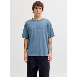 Jack & Jones Rundhalsshirt JACK & JONES "JJESTAR mit Pigmentprint und Baumwollgef&uuml;hl", Herren, Gr. M, blau mirage, Single Jersey, Obermaterial: 100% Baumwolle, bedruckt, relaxed fit normal, Rundhals, gerader Abschluss, Shirts Rundhalsshirt, Baumwolle, relaxed fit