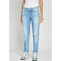 Loose-fit-Jeans Gang "94AMELIE STRAIGHT", Damen, Gr. 26, N-Gr, blau (love destroy), Denim/Jeans, Obermaterial: 90% Baumwolle, 6% Polyester, 4% Elasthan, Destroyed-Effekte, regular fit lang, Jeans
