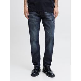 Jack & Jones Tapered-fit-Jeans JACK & JONES "JJIMIKE JJORIGINAL CJ SN", Herren, Gr. 32, L&auml;nge 34, blau (blau denim), Denim/Jeans, Obermaterial: 99% Baumwolle, 1% Elasthan, Abriebeffekte, bequem lang, Jeans, mit Five-Pocket-Design