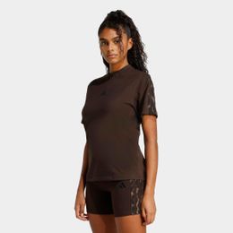 T-Shirt adidas Sportswear "SEASONAL ESSENTIALS LEOPARDENPRINT MIT 3-STREIFEN", Damen, Gr. L, aurora coffee, multicolor, Obermaterial: 100% Baumwolle, Rundhals, Shirts T-Shirt
