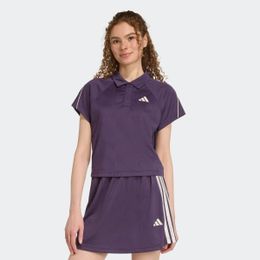 T-Shirt adidas Sportswear "STADIUM 3-STREIFEN TENNIS INSPIRIERTES JACQUARD", Damen, Gr. L, aurora plum, sanftes wei&szlig;, Obermaterial: 100% Polyester, Rundhals, Shirts T-Shirt, sportlicher Stil, mit Rundhalsausschnitt, mit Knopfleiste