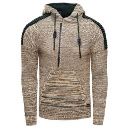 Kapuzensweatshirt Rusty Neal "Knitwear", Herren, Gr. L, braun (camelfarben), 70% Polyacryl, 30% Baumwolle, unifarben, normal, ohne Ausschnitt, Sweatshirts, mit praktischem Rei&szlig;verschluss