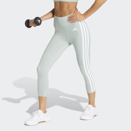 Trainingstights adidas Performance "OPTIME ESSENTIALS WORKOUT 3-STREIFEN 3/4 LEGGINGS", Damen, Gr. M, N-Gr, wonder sage, wei&szlig;, normal, gr., Obermaterial: 85% Polyester, 15% Elasthan, 3/4-L&auml;nge, Hosen