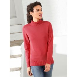 Rollkragenpullover Casual Looks "Pullover", Damen, Gr. 38, rot (korallenrot), 50% Baumwolle, 50% Polyacryl, meliert, unifarben, figurumspielend, Pullover Rollkragenpullover