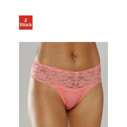 String Nuance, Damen, Gr. 44/46, 2 Stk., rosa (2xpfirsich), Spitze, Obermaterial: 85% Polyamid, 15% Elasthan, k&ouml;rpernah, Unterhosen String, Dessous mit breitem Spitzenband