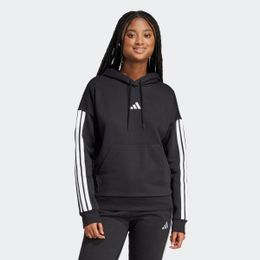 Kapuzensweatshirt adidas Sportswear "ESSENTIALS 3-STREIFEN FLEECE HOODIE", Damen, Gr. XS, wei&szlig; (schwarz, wei&szlig;), Obermaterial: 55% Baumwolle, 36% Polyester, 9% Viskose, normal, Rundhals, angesetztes B&uuml;ndchen, Sweatshirts
