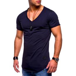 T-Shirt behype "NUKE", Herren, Gr. L, blau (dunkelblau), 100% Baumwolle, unifarben, V-Ausschnitt, Shirts T-Shirt, mit V-Ausschnitt