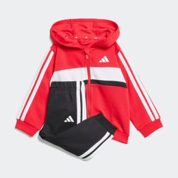 Trainingsanzug adidas Sportswear "ESSENTIALS TIBERIO 3-STREIFEN FLEECE KINDER", M&auml;dchen, Gr. 62, wei&szlig; (pure ruby, wei&szlig;, schwarz), Obermaterial: 70% Baumwolle, 30% Polyester, Sportanz&uuml;ge Trainingsanzug, f&uuml;r Babys und Kleinkinder, zweiteiliges Set