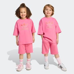 Trainingsanzug adidas originals "UND SET BIG LOGO DESIGN KIDS", Jungen, Gr. 104, pink fusion, lucid rot, Obermaterial: 100% Baumwolle. Obermaterial Hose: 70% Baumwolle, 30% Polyester, Sportanz&uuml;ge Trainingsanzug