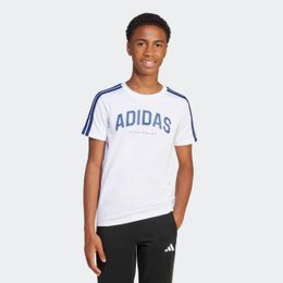 T-Shirt adidas Sportswear "CODES COLLEGIATE GRAPHIC KIDS", M&auml;dchen, Gr. 128, wei&szlig;, Obermaterial: 100% Baumwolle, Rundhals, Shirts T-Shirt, mit auff&auml;lliger Grafik, bequeme Passform, aus Baumwolle