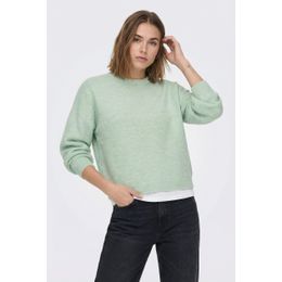 Rundhalspullover Only "ONLSIMONI L/S O-NECK PULLOVER KNT NOOS", Damen, Gr. L, ether detail:melange, Strick, Obermaterial: 74% Polyacryl, 24% Polyester, 2% Elasthan, meliert, regular fit normal, Rundhals, Pullover Rundhalspullover, Materialmix, regular fit