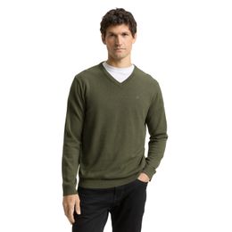 V-Ausschnitt-Pullover Tom Tailor, Herren, Gr. XXL, tea leaf melange, Strick, Obermaterial: 100% Baumwolle, meliert, regular fit normal, V-Ausschnitt, Rippb&uuml;ndchen, Pullover, mit kleiner Logo-Stickerei