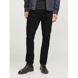 Jack & Jones Tapered-fit-Jeans JACK & JONES "JJIMIKE JJORIGINAL CJ SN", Herren, Gr. 31, L&auml;nge 34, schwarz (schwarz denim), Denim/Jeans, Obermaterial: 99% Baumwolle, 1% Elasthan, Abriebeffekte, clean, bequem lang, Jeans, mit Five-Pocket-Design