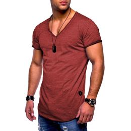 T-Shirt behype "NUKE", Herren, Gr. M, rot (bordeaux), 100% Baumwolle, unifarben, V-Ausschnitt, Shirts T-Shirt, mit V-Ausschnitt