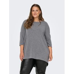 3/4-Arm-Shirt Only CARMAKOMA "CARLAMOUR 3/4 TOP JRS NOOS", Damen, Gr. S, grau (dunkelgrau melange detail:melange), Single Jersey, Obermaterial: 65% Polyester, 30% Viskose, 5% Elasthan, meliert, unifarben, regular fit normal, Rundhals, Shirts 3/4-Arm-Shirt, Materialmix, loose fit