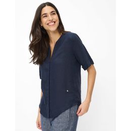 Kurzarmbluse Brax "Style VERI", Damen, Gr. 36, navy, Web, 100% Leinen, V-Ausschnitt, Blusen