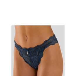 Tanga Lascana, Damen, Gr. 32/34, blau (dunkelpetrol), Microtouch, Obermaterial: 88% Polyamid, 10% Elasthan, 2% Polyester, figurbetont, Unterhosen Tanga, rundherum aus edler Spitze