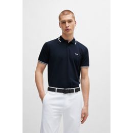 Poloshirt BOSS Green "Paul", Herren, Gr. M, blau (dunkelblau402), Jersey, Obermaterial: 92% Baumwolle, 8% Elasthan, unifarben, slim fit, hoch geschlossener Ausschnitt, eingesetzt B&uuml;ndchen kontrastfarben, Shirts, mit Polokragen