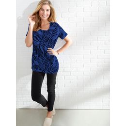 Longshirt Classic Basics "Shirt", Damen, Gr. 44, blau (blau, gemustert), 100% Baumwolle, bedruckt, gemustert, mehrfarbig, Rundhals, Shirts Longshirt