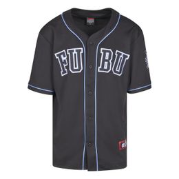 T-Shirt Fubu "Fubu Herren FM242-002-1 Fubu College Mesh Baseball Jersey", Damen, Gr. M, schwarz, lightblau, 100% Polyester, bedruckt, loose fit, V-Ausschnitt, Shirts T-Shirt