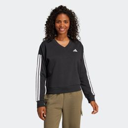 Sweatshirt adidas Sportswear "ESSENTIALS 3-STREIFEN FRENCH TERRY V-AUSSCHNITT", Damen, Gr. XS, schwarz, wei&szlig;, Obermaterial: 55% Baumwolle, 36% Polyester, 9% Viskose, V-Ausschnitt, angesetztes B&uuml;ndchen, Sweatshirts Sweatshirt