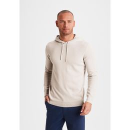 H.I.S. Hoodie H.I.S "Strickpullover mit Kapuze", Herren, Gr. XL (56/58), beige, Feinstrick, Obermaterial: 60% Baumwolle, 40% Polyester, unifarben, regular fit normal, Rundhals, Strickb&uuml;ndchen, Sweatshirts Hoodie, Feinstrick aus pflegeleichter Baumwollmischung
