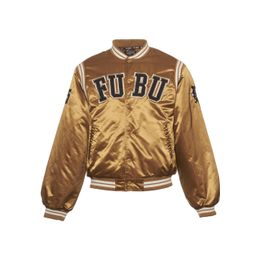 Bomberjacke Fubu "Fubu Herren FM233-001-1 Fubu College Satin Varsity Jacket", Herren, Gr. L, braun, schwarz, creme, 70% Polyester, 30% Wolle, mehrfarbig, normal, amerikanischer Ausschnitt, Jacken Bomberjacke