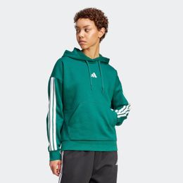 Kapuzensweatshirt adidas Sportswear "ESSENTIALS 3-STREIFEN FLEECE-HOODIE", Damen, Gr. S, wei&szlig; (collegiate gr&uuml;n, wei&szlig;), Obermaterial: 55% Baumwolle, 36% Polyester, 9% Viskose, normal, Rundhals, angesetztes B&uuml;ndchen, Sweatshirts